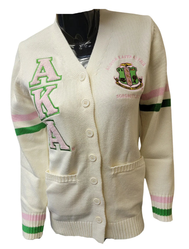 Alpha Kappa Alpha -Chenille Sweater Cardigan (Cream) – Da Greek Spot
